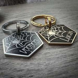 SPIDER WEB Halloween Dog Name Tag, Autumn Fall Pet ID Tag Keyring ...
