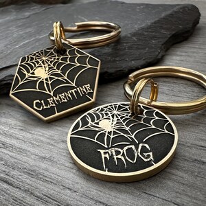 SPIDER WEB Halloween Dog Name Tag, Autumn Fall Pet ID Tag Keyring ...
