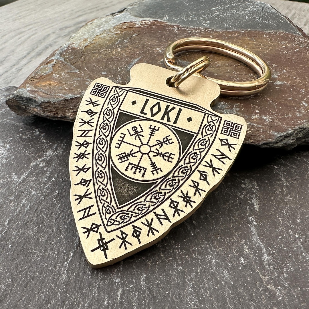 Viking Arrowhead Dog Tag, Nordic Norse Runes Keyring, Tribal Arrow ...
