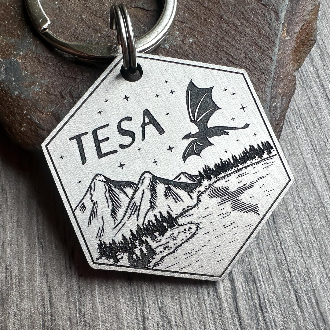 Engraved Dragon Pet ID Tag: Solid Brass or Steel Dog Tag, Mythical ...