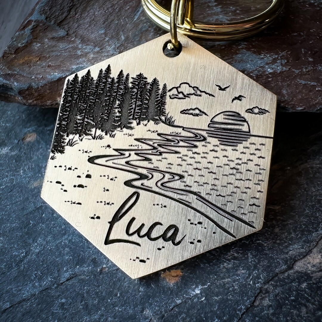 Ocean Beach Dog Tag, Forest Dog Tag, Dog ID Tag, Custom Engraved Tag ...