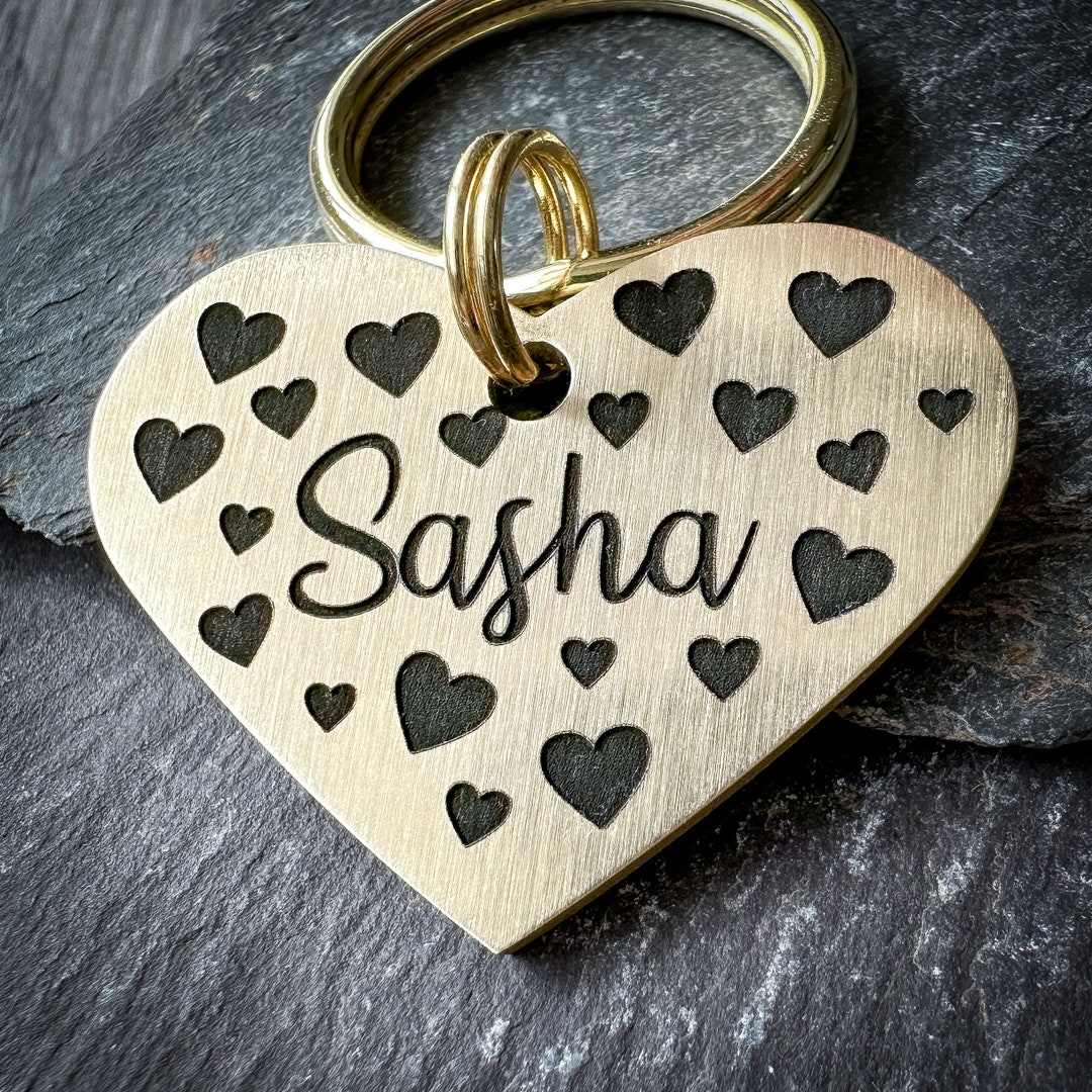 Heart Print Dog Tag, Chunky Engraved Dog Tag, Personalised Dog Charm ...
