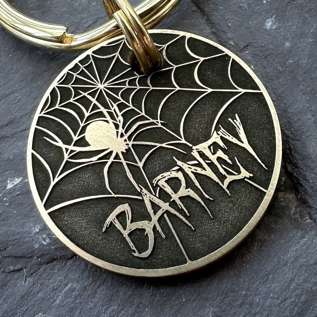 SPIDER WEB Halloween Dog Name Tag, Autumn Fall Pet ID Tag Keyring ...