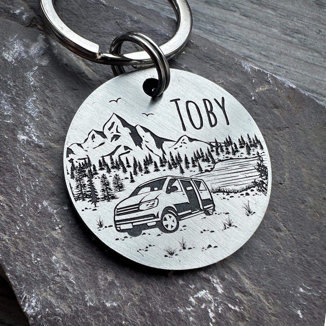 Campervan Adventure Dog Tag, Engraved Personalised Pet Name ID, Van ...