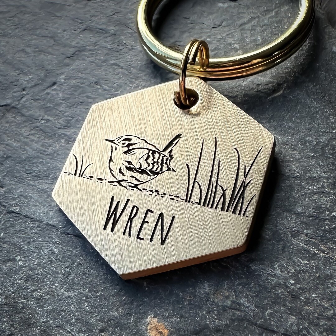 Bird Dog Tag, Wren Keyring, Custom Metal ID Tag, Chunky Personalised ...