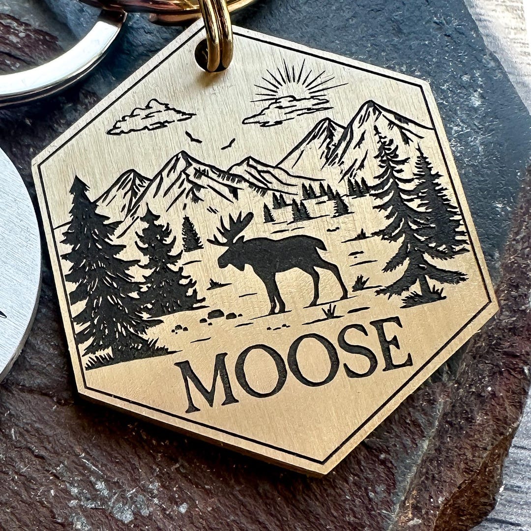 MOOSE Mountains Dog Tag, Custom Personalised Metal Pet ID Tag, Chunky ...