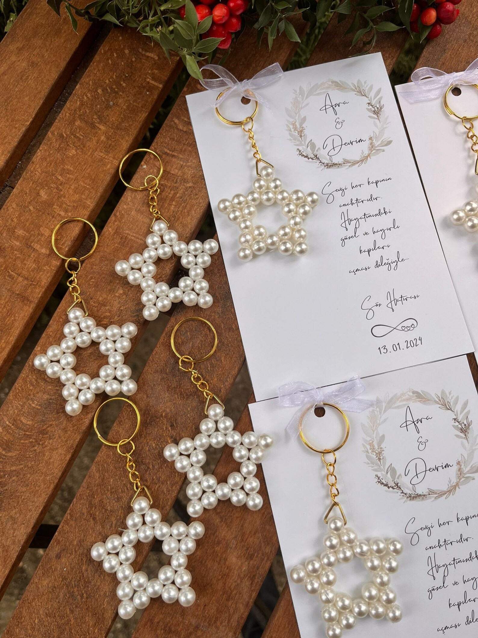 Personalized Pearl Beads Star Keychains Favor for Guest, Bridal Shower ...