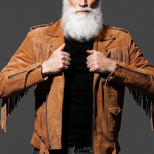 Men's Brown 100% Pure Suede Leather Fringe Jacket Midwest | Etsy
