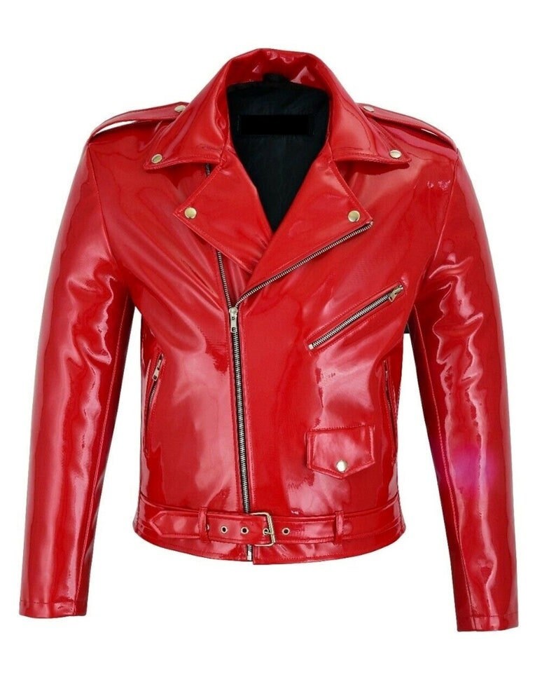 Men's Red Patent Leather Biker Motorcycle Jacket Patent - Etsy