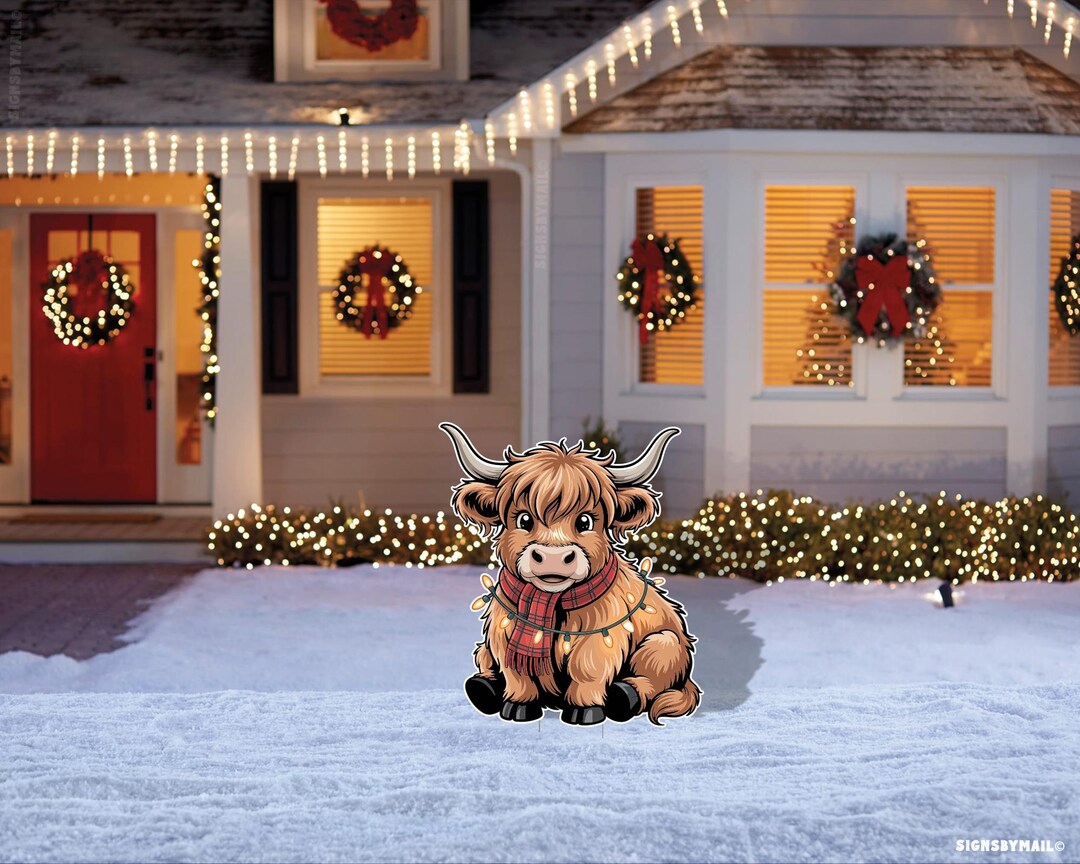Christmas Highland Cow Yard Sign – 36" Holiday Outdoor Lawn Decor - Etsy