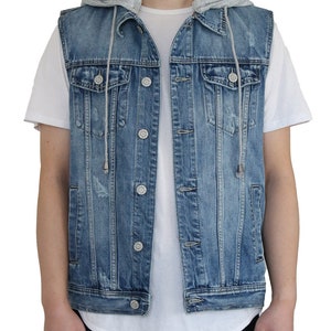 Men's Distressed Denim Hoodie Vest - Etsy
