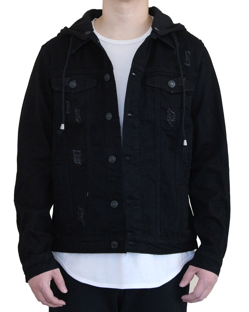 Men's Distressed Denim Hoodie Jacket - Etsy