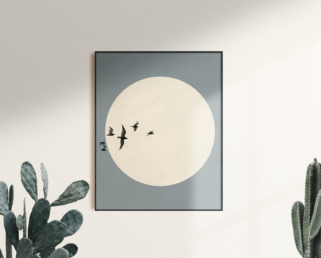 Moon Silhouette, Birds Print, Moon Poster, Birds and Moon, Wall Art ...