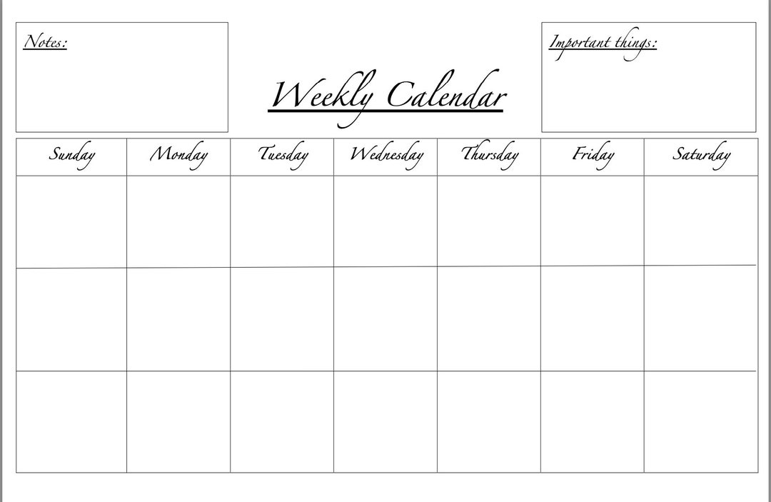 Weekly Calendar Starting on a Monday - Etsy