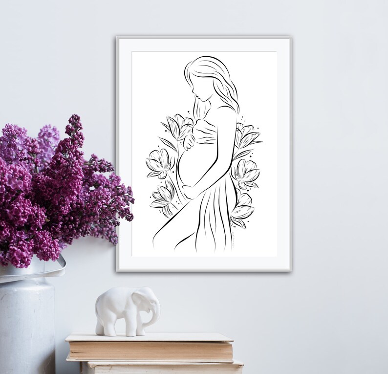 Pregnant Woman Line Art | Line Drawing | Maternity | PNG SVG Cricut ...