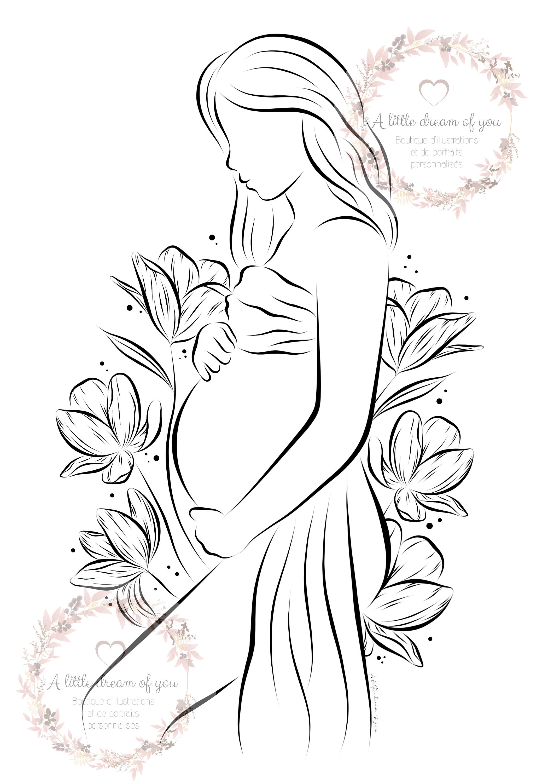 Pregnant Woman Line Art Line Drawing Maternity Png Svg Cricut Digital Download Flowers Pregnant