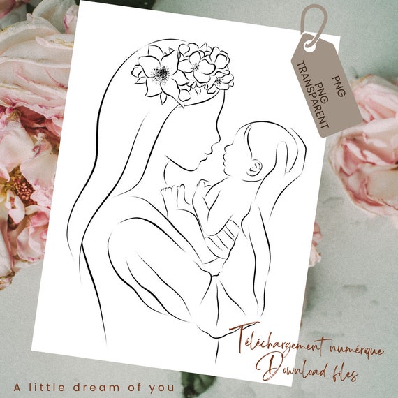 Illustration Mom Baby PNG Decoration Line Drawing Line - Etsy