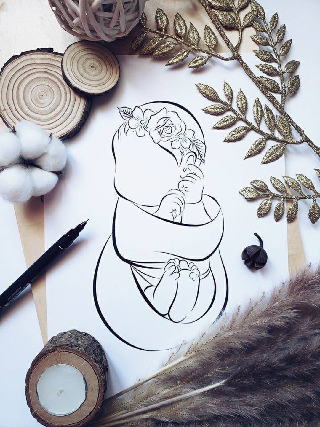 Illustration Baby Flowers Line Art Download & Print to Print Line ...