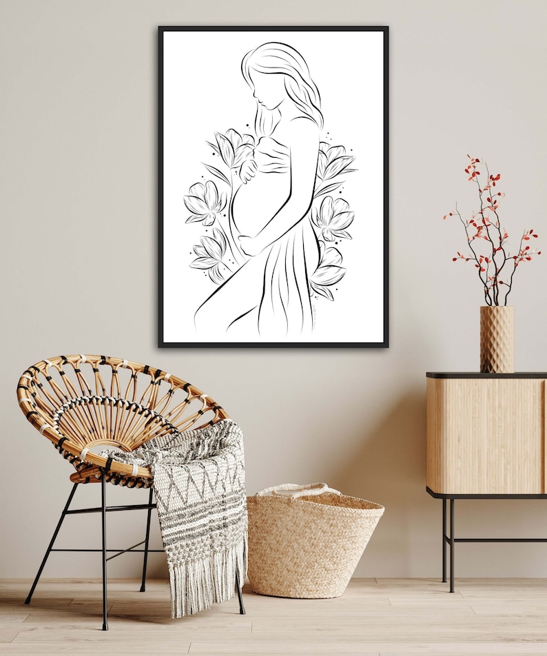 Pregnant Woman Line Art Line Drawing Maternity PNG SVG Cricut Digital ...