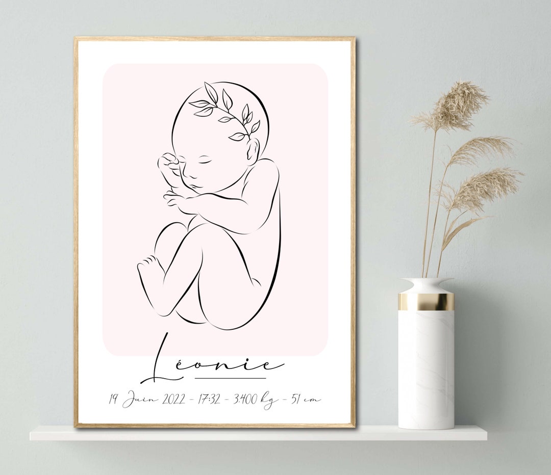 Personalized Newborn Birth Illustration | Birth Gifts | Line Art ...
