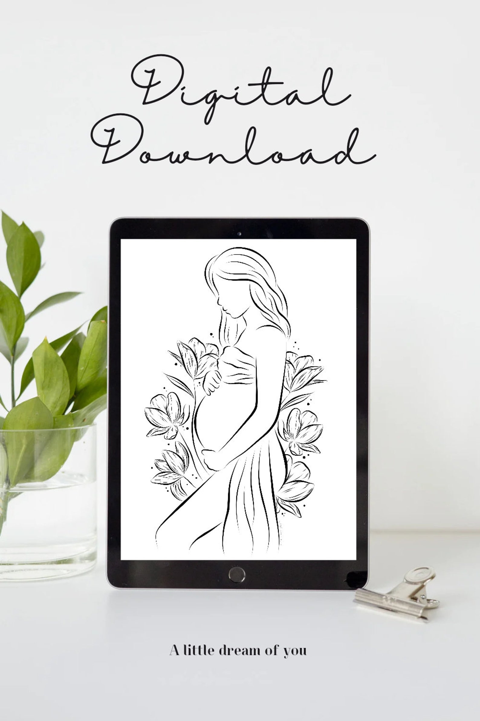 Pregnant Woman Line Art | Line Drawing | Maternity | PNG SVG Cricut ...