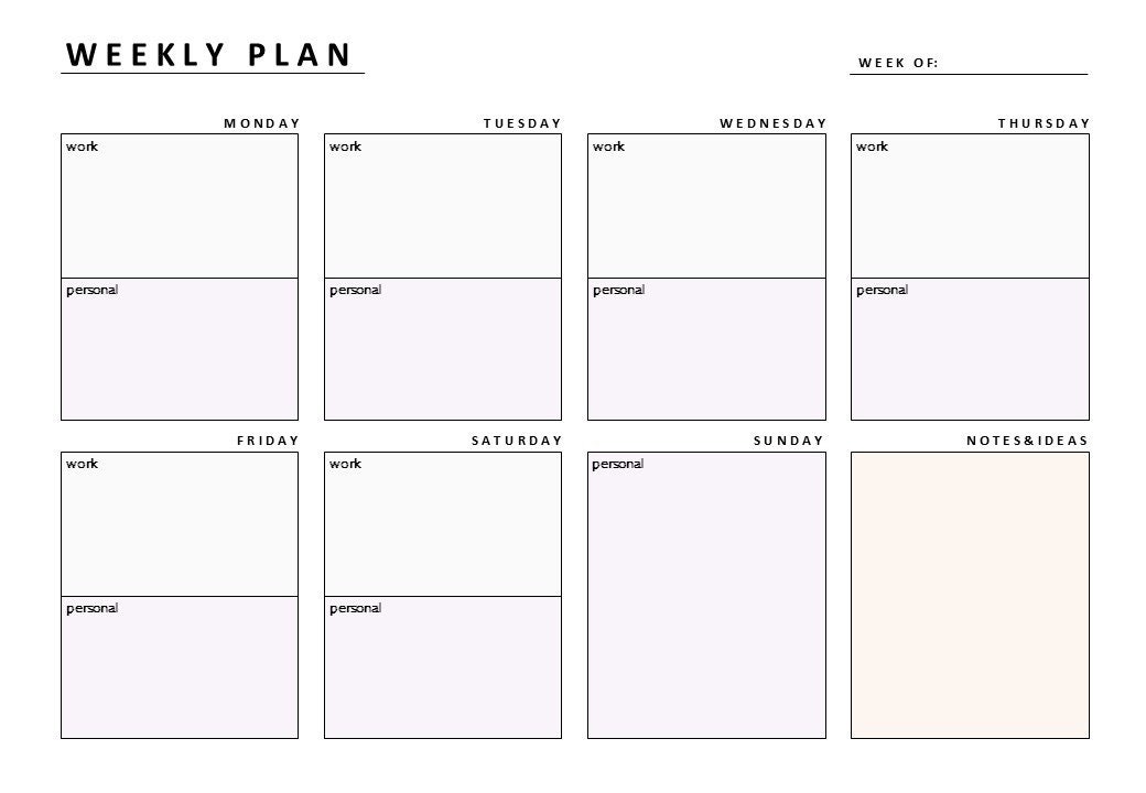 Undated Weekly Planner - Work & Personal Split: Printable or Digital ...