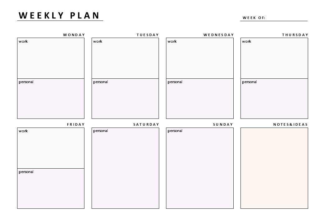 Undated Weekly Planner - Work & Personal Split: Printable or Digital ...