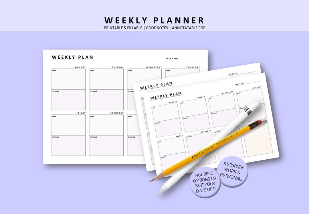Undated Weekly Planner - Work & Personal Split: Printable or Digital ...