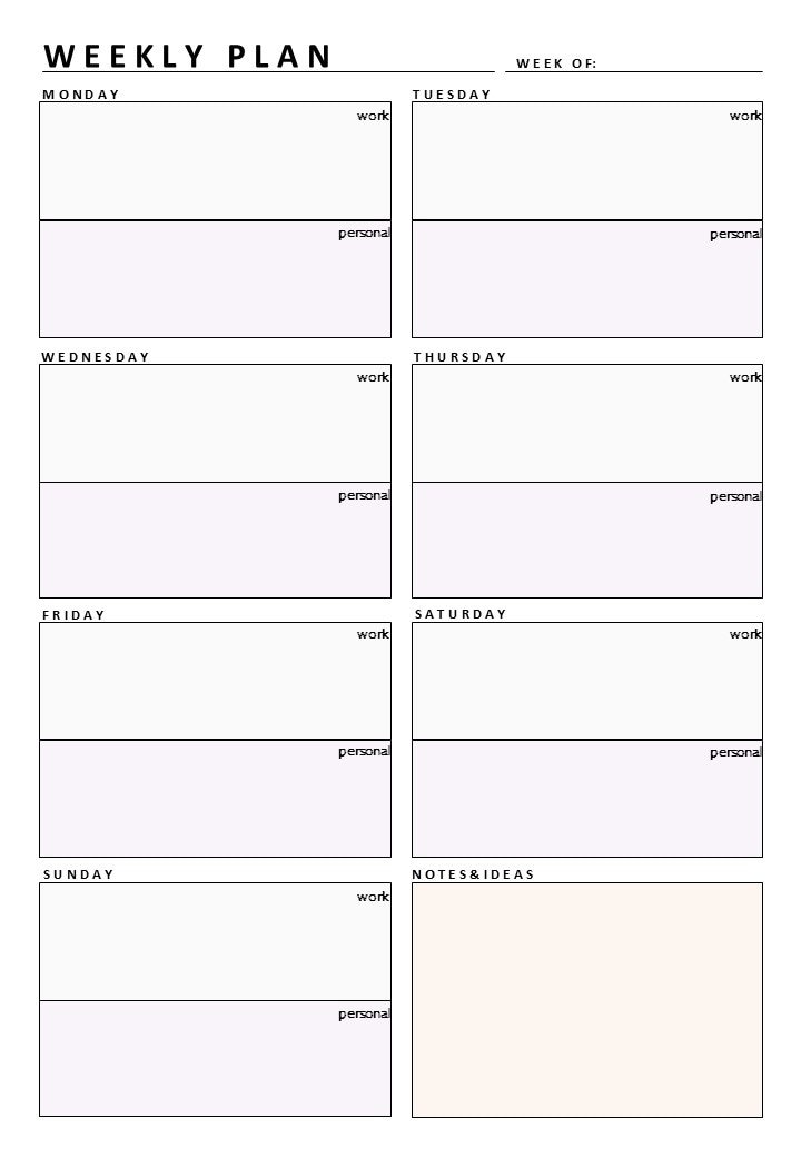 Undated Weekly Planner Work & Personal Split: Printable or - Etsy