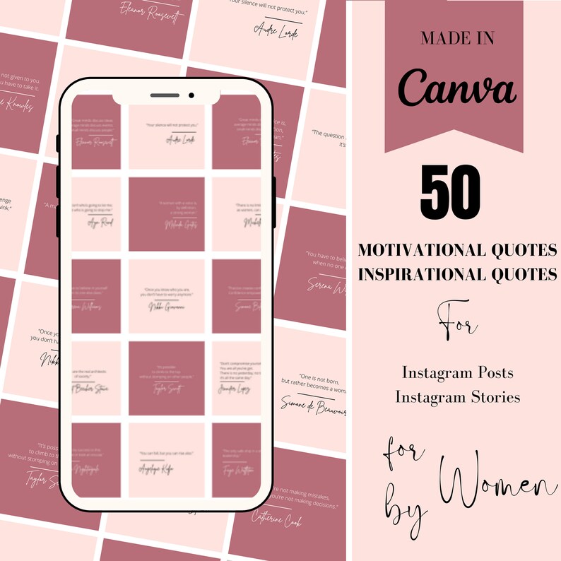 50 Inspirational Quotes for Women, Instagram Post Templates (editable ...