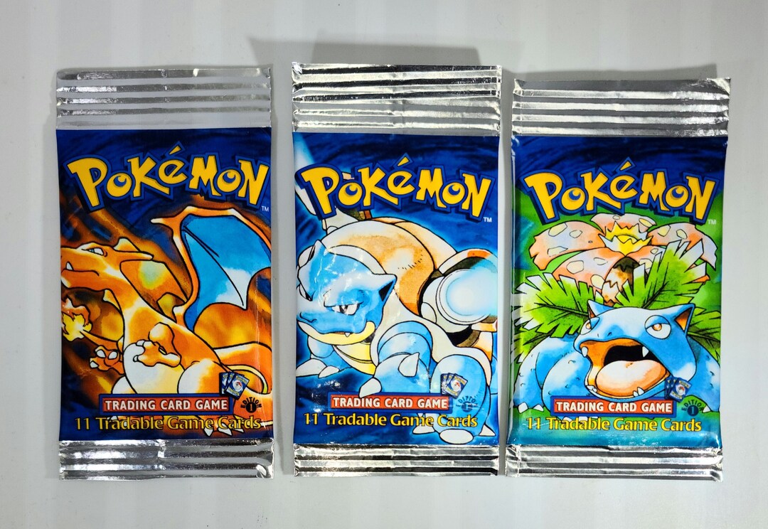 1st Edition Shadowless Base Set Pokemon Booster Packs Set of 3 Sealed ...