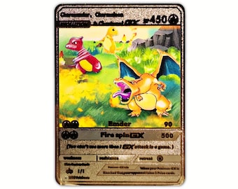 Charmander, Charmeleon & Charizard GX Tag Team Gold Metal Pokemon Card ...