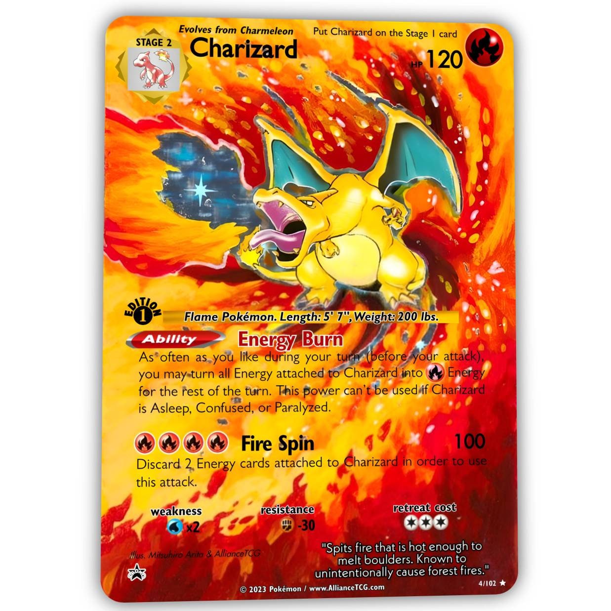 Charizard Base Set Extended Art Full Holo Custom Card - Etsy