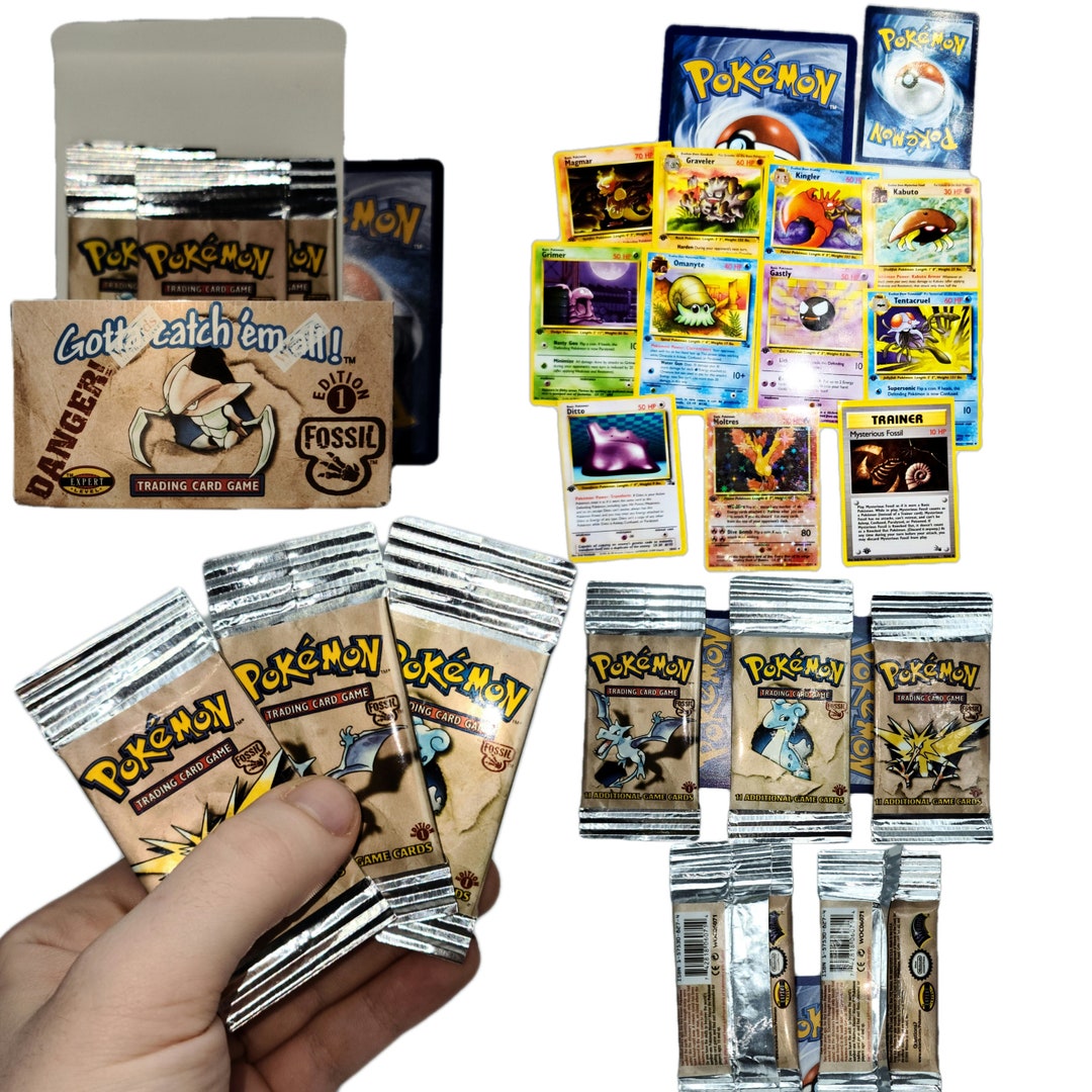 Mini 1st Edition Fossil Set Booster Box W/ 3 Sealed Mini Booster Packs ...