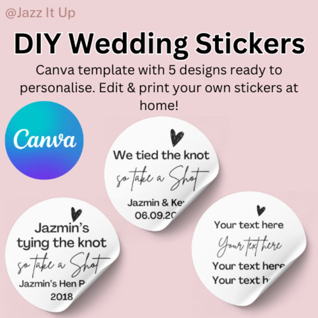 Personalise at Home | Wedding Sticker Template | 5 Designs | Digital ...