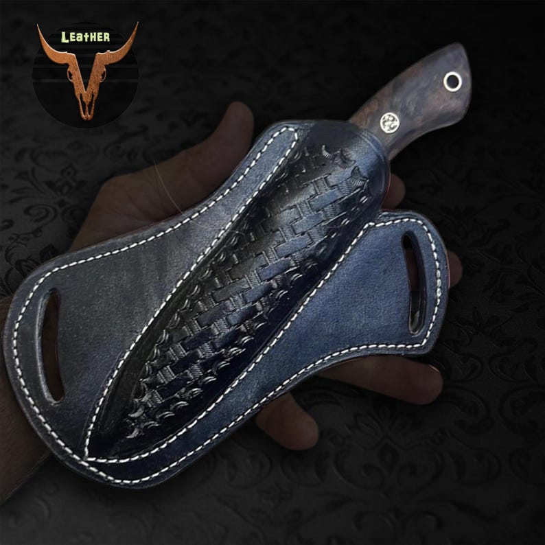 Black Leather Sheath for Fixed Blade Knife 6.5”inch Hand Engraved ...