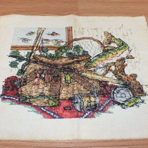 Vintage Unframed Fishing Tackle Lures Completed Cross Stitch Wall Art ...