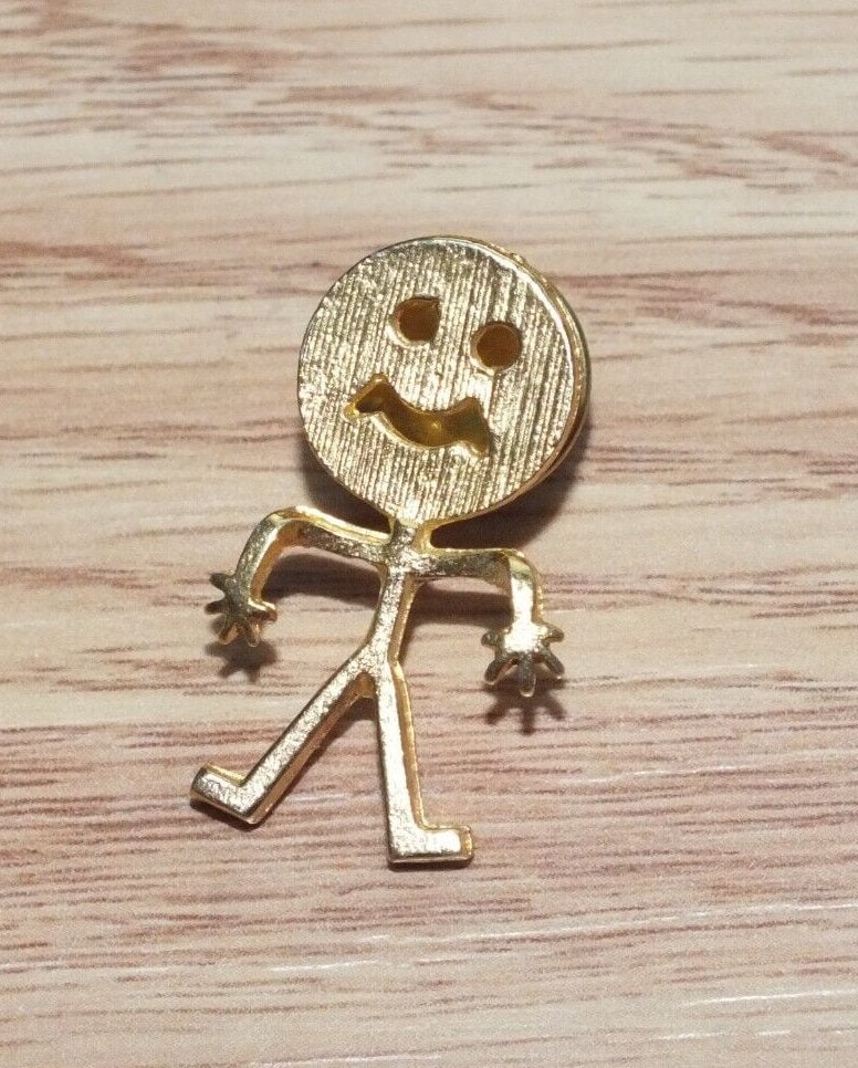 Vintage Gold Tone Stick Figure Man Smiley Face Collectible Lapel Pin - Etsy