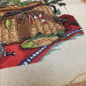 Vintage Unframed Fishing Tackle Lures Completed Cross Stitch Wall Art ...