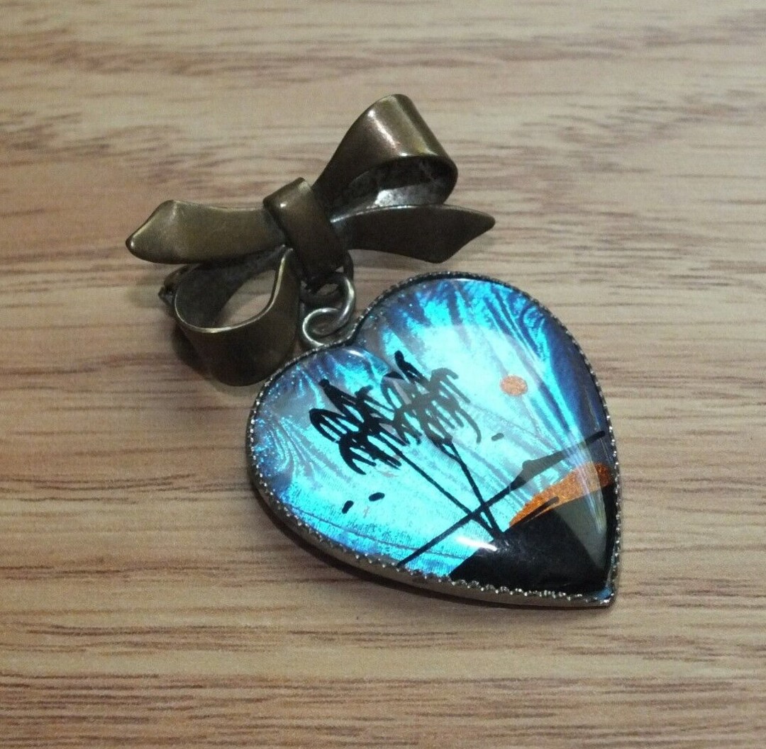 Vintage Dangle Heart With Sunset Beach Scene Gold Tone Bow Lapel Pin - Etsy