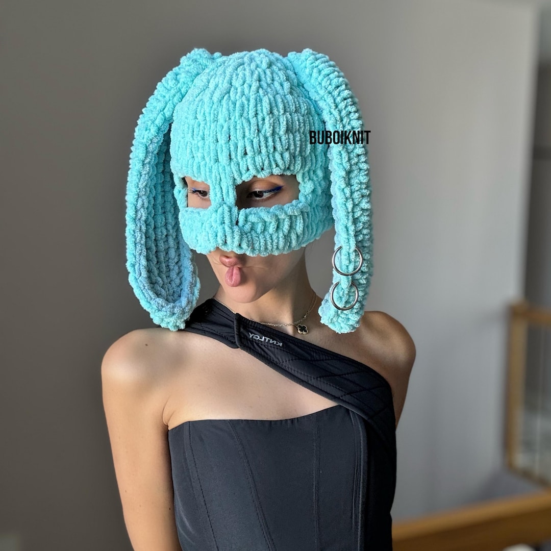 Knitting Face Mask Bunny Ear Beanie, Festival Clothes - Etsy