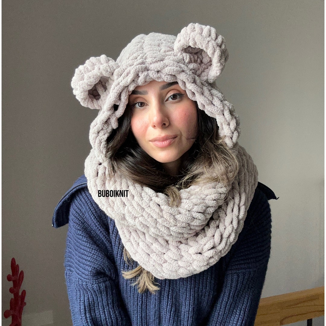 Teddy Ear Scarf & Hat Set, Animal Mask, Handmade Crochet Beanie, Unisex ...