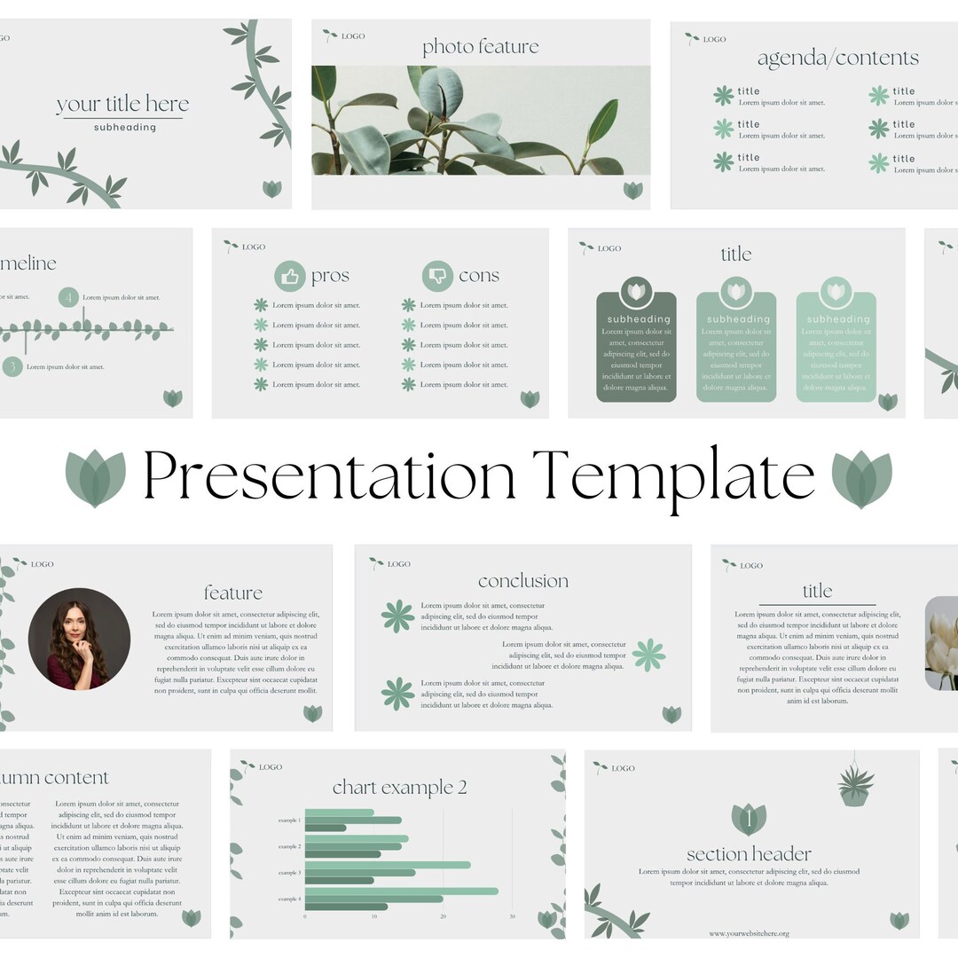 Green Flora Theme Canva Presentation Template - Etsy
