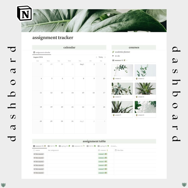 Notion Assignment Planner Template for Students - Foliage - Etsy