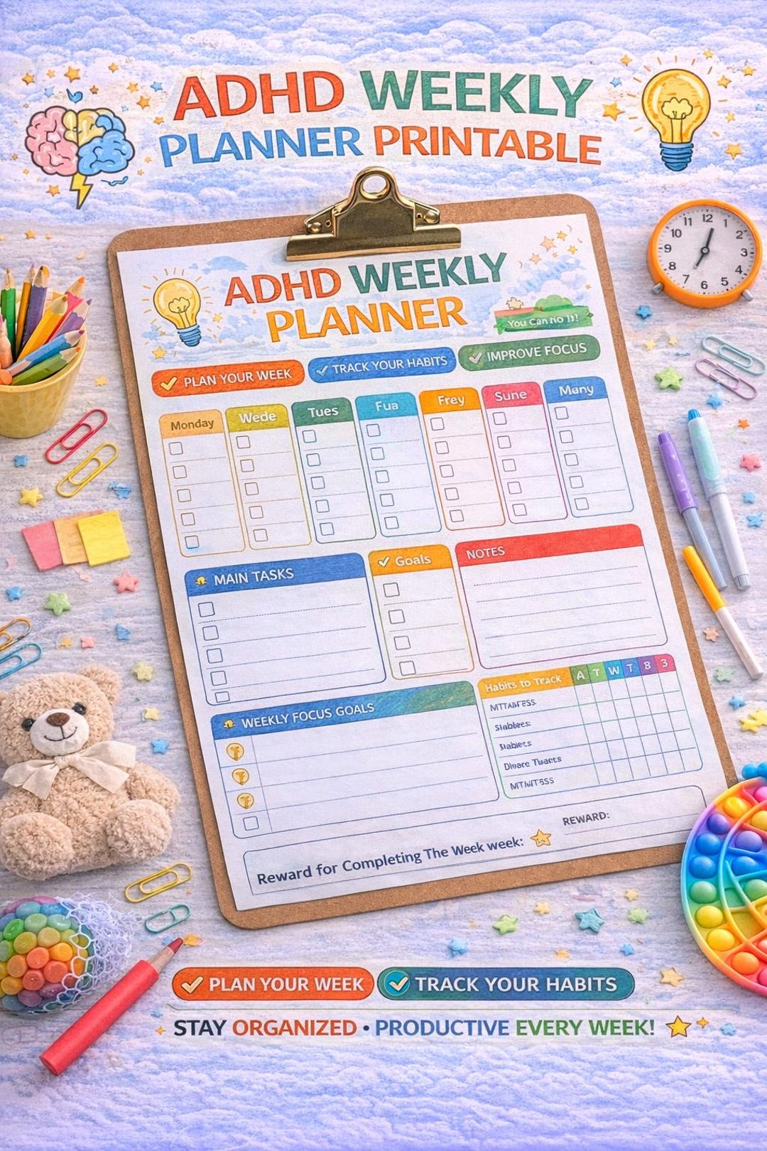 ADHD Weekly Planner Printable, ADHD Weekly Planner, ADHD Organization ...