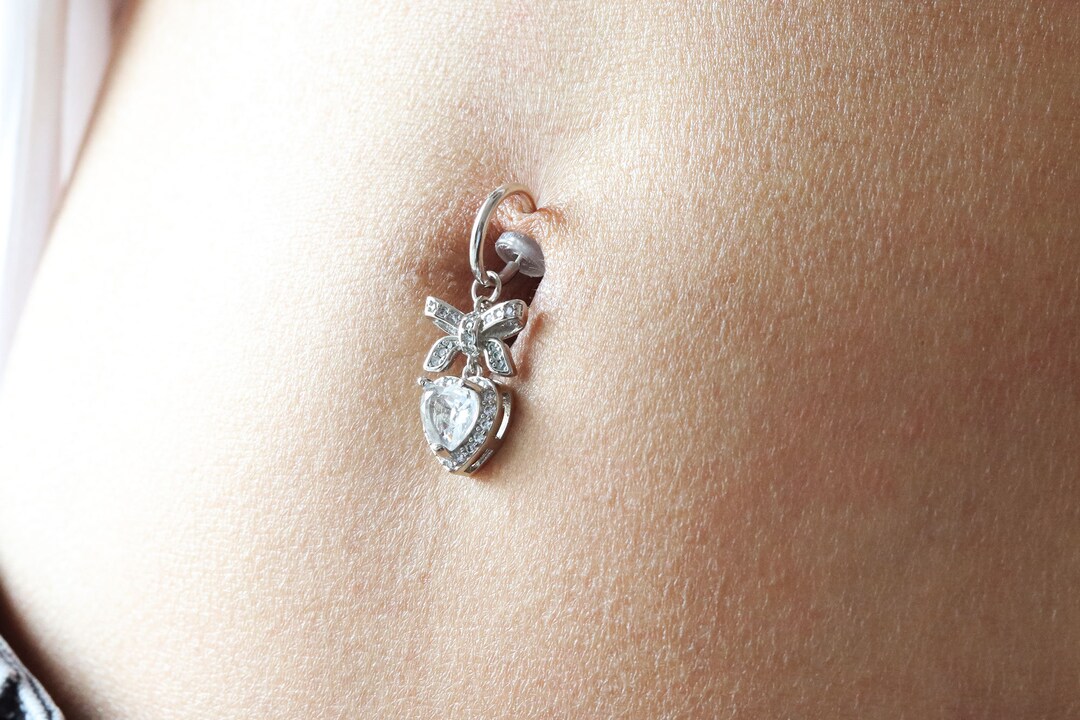Fake Belly Button Piercing Big Heart Crystal Belly Dangle - Etsy