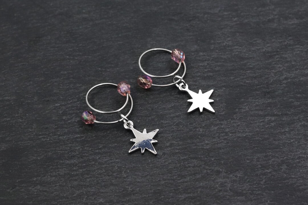 Amethyst Dangle Fake Nipple Rings: Sterling Silver Clip on Hoops - Etsy UK
