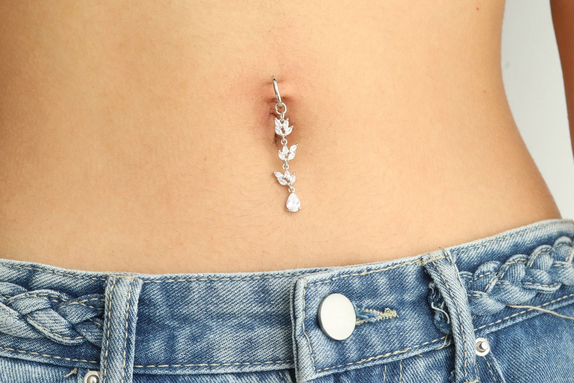 Leaf Drop Dangle Fake Belly Ring No Pierce Belly Clamp Big - Etsy