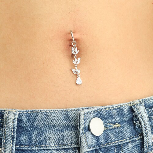 Leaf Drop Dangle Fake Belly Ring No Pierce Belly Clamp Big - Etsy