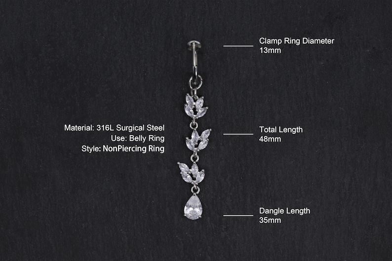 Leaf Drop Dangle Fake Belly Ring No Pierce Belly Clamp Big - Etsy